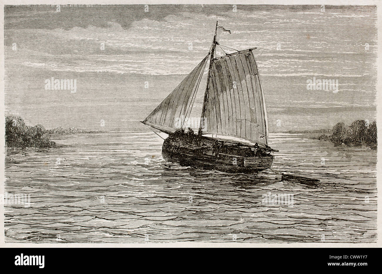 Boat along Amazon river Stock Photo - Alamy