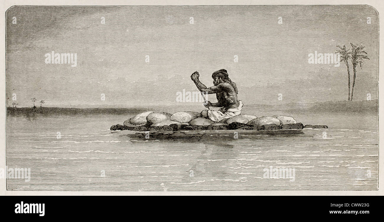Man floating on a raft in Tigris river Stock Photo - Alamy