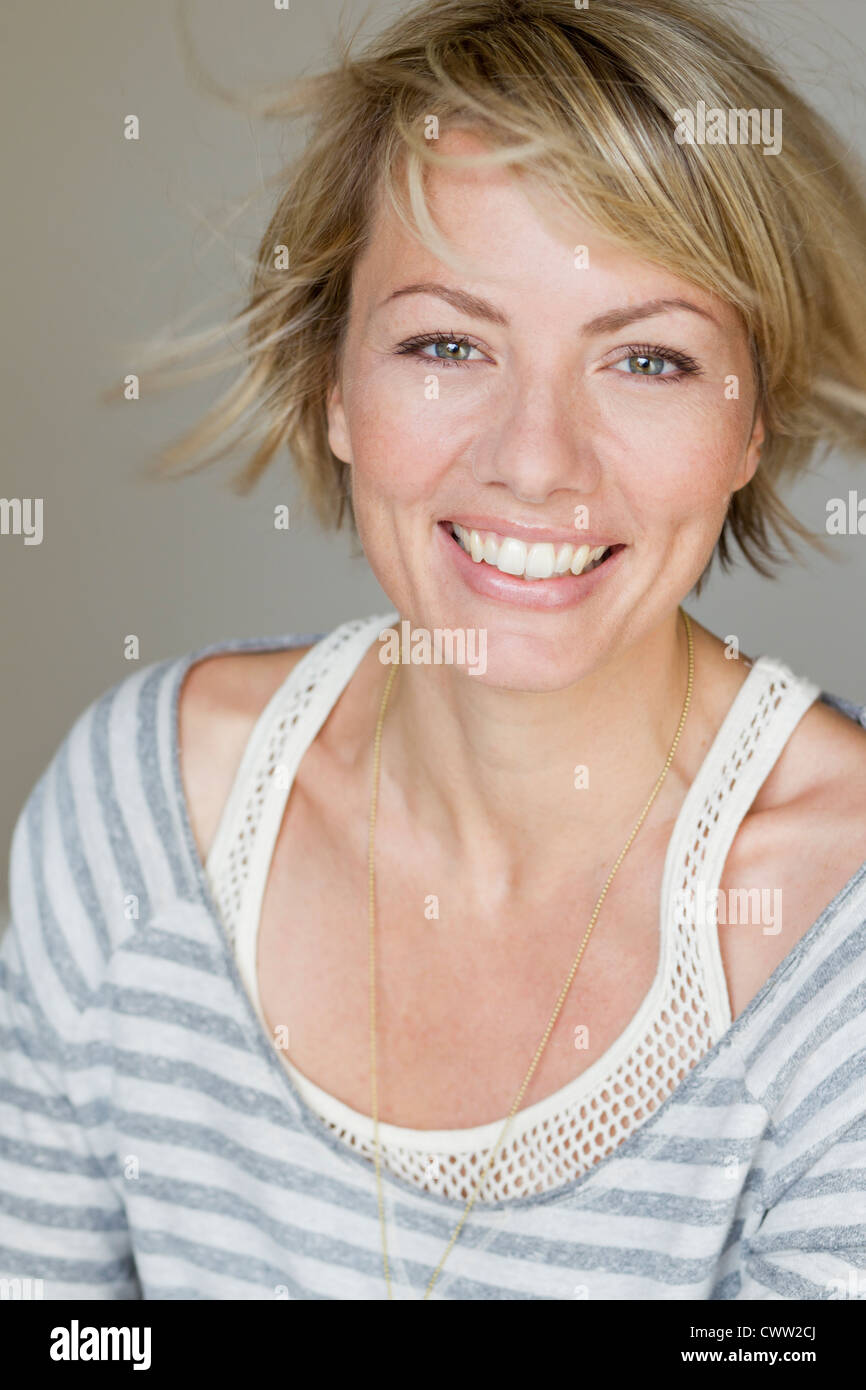 Close up of womans smiling face Stock Photo - Alamy