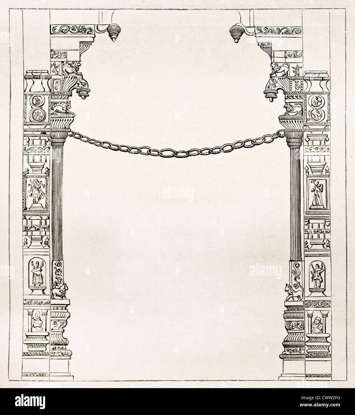 Single stone chain in Chidambaran pagoda, India Stock Photo - Alamy