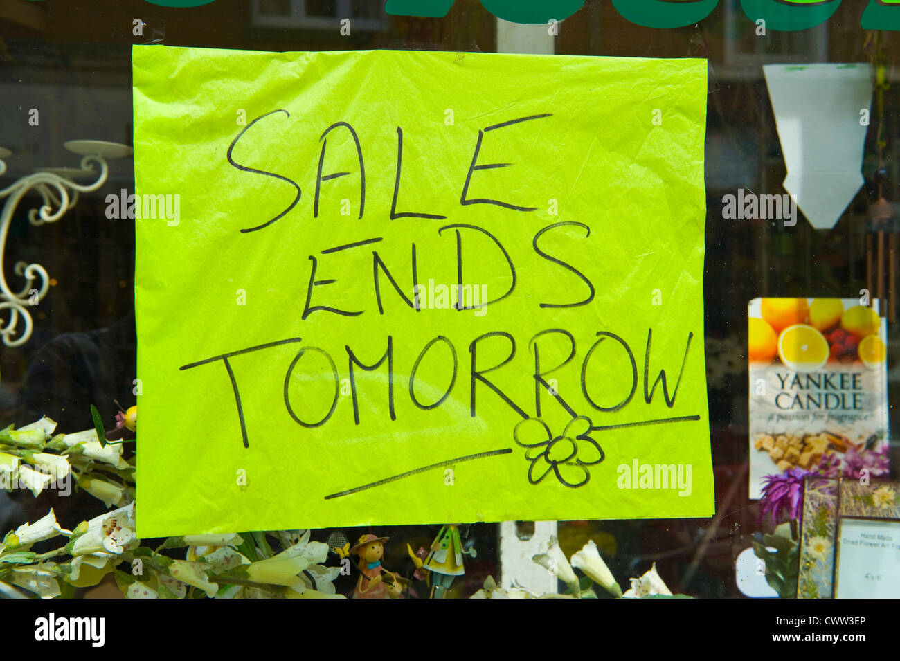 SALE ENDS TOMORROW sign in shop window Bromyard Herefordshire England ...