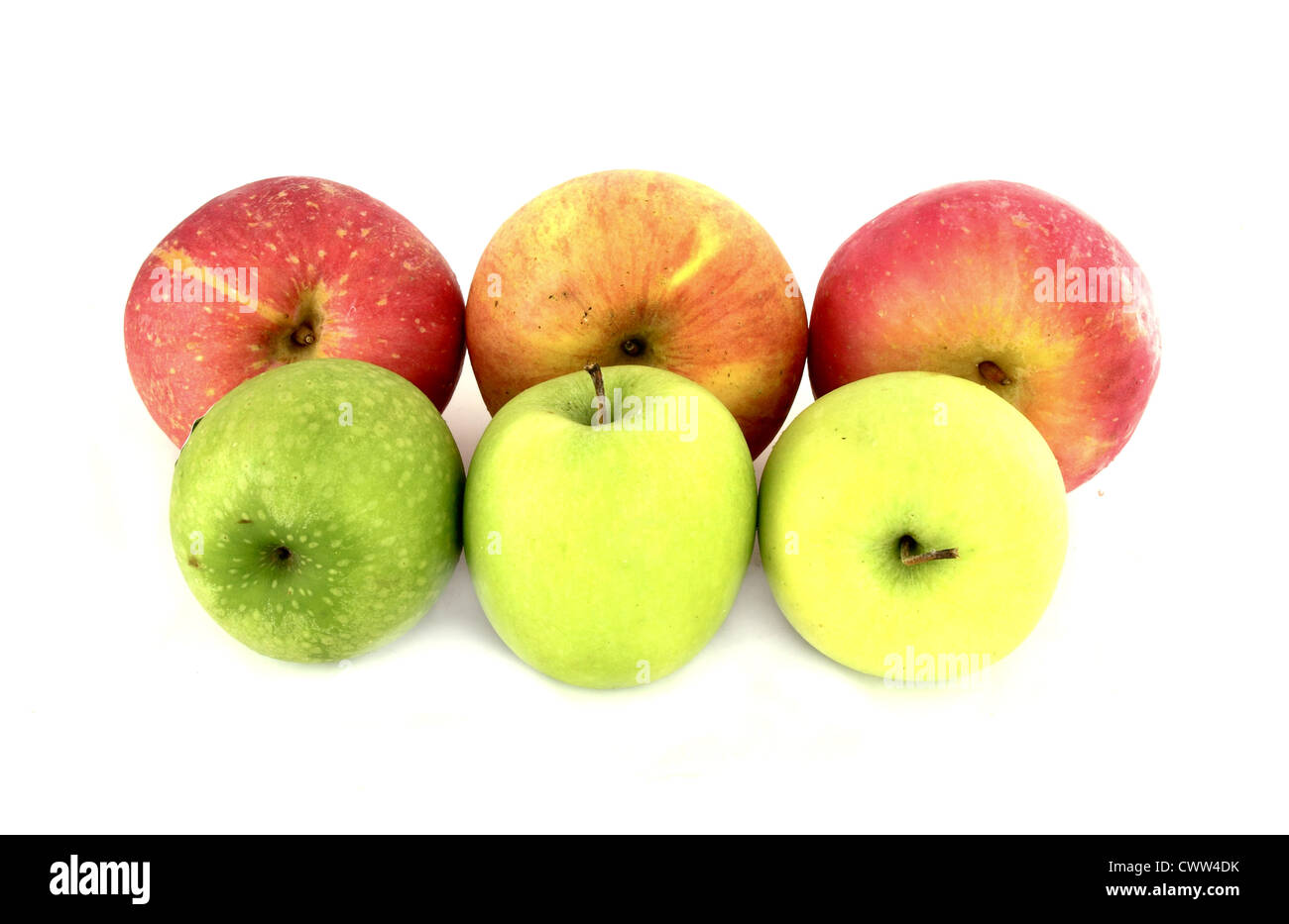 different colors apples on white background Stock Photo - Alamy