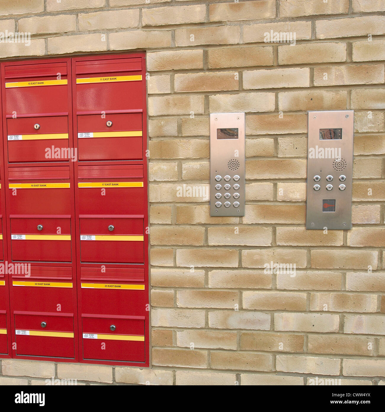 Letterboxes and intercom at an apartment block Stock Photo - Alamy