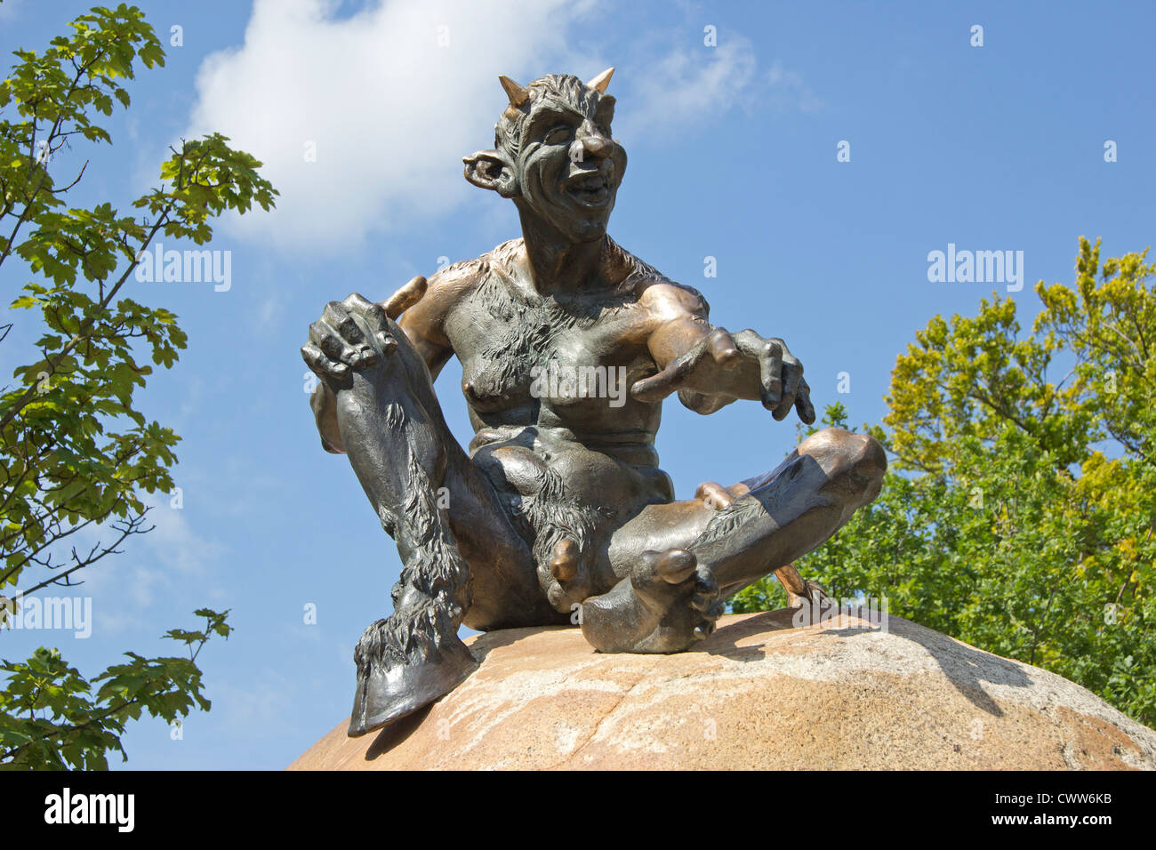statue of the devil at the witches´dance floor, Thale, Harz Mountains ...