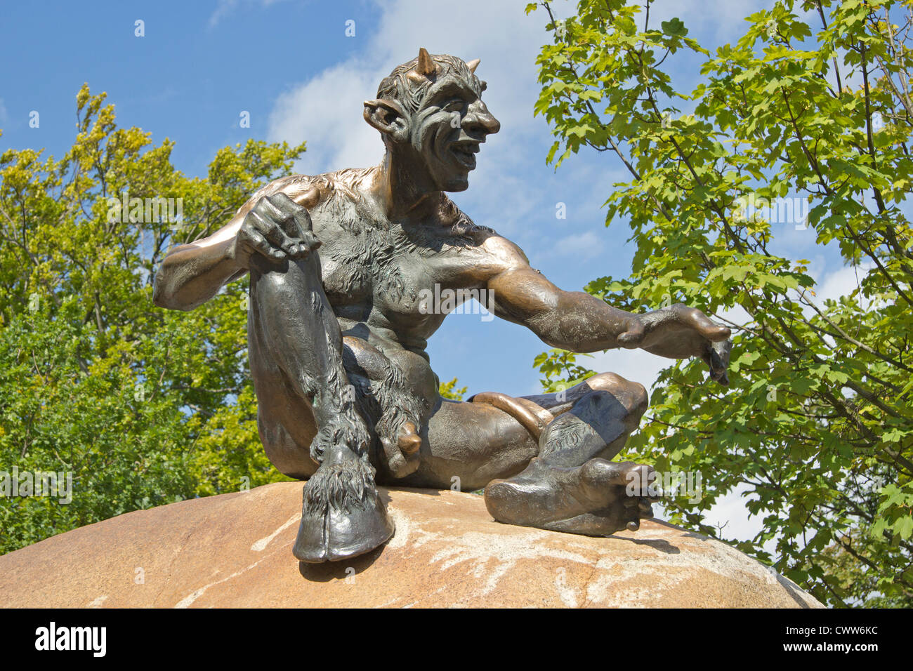 statue of the devil at the witches´dance floor, Thale, Harz Mountains ...