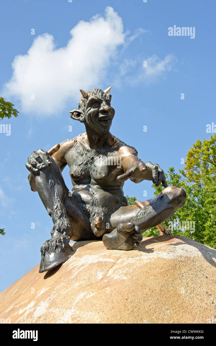 statue of the devil at the witches´dance floor, Thale, Harz Mountains ...