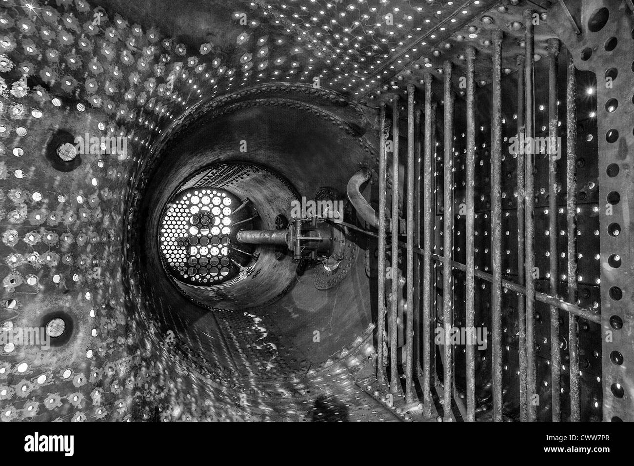 The inside of a steam locomotive boiler during renovation at the Stock ...
