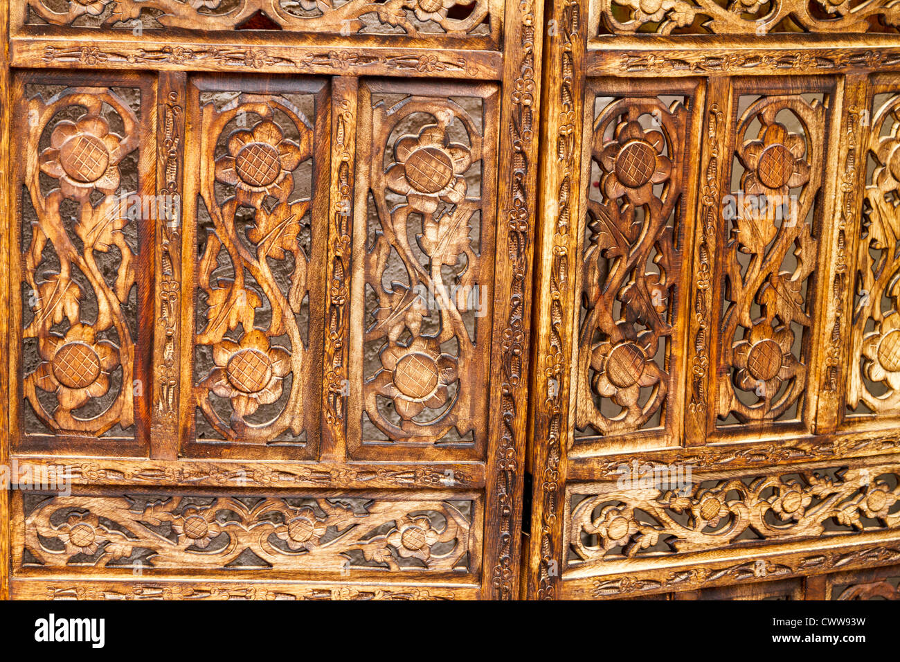 Intricately carved Indian chest shown in an arcade in "Santa Barbara ...