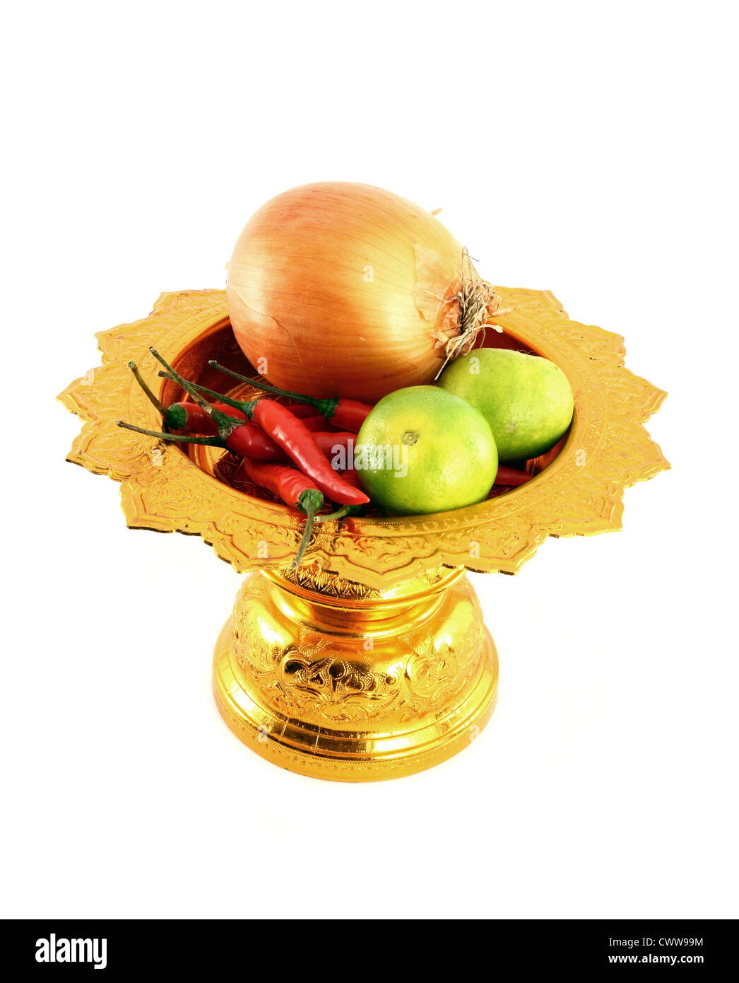 vegetables mix with golden tray on white background Stock Photo - Alamy