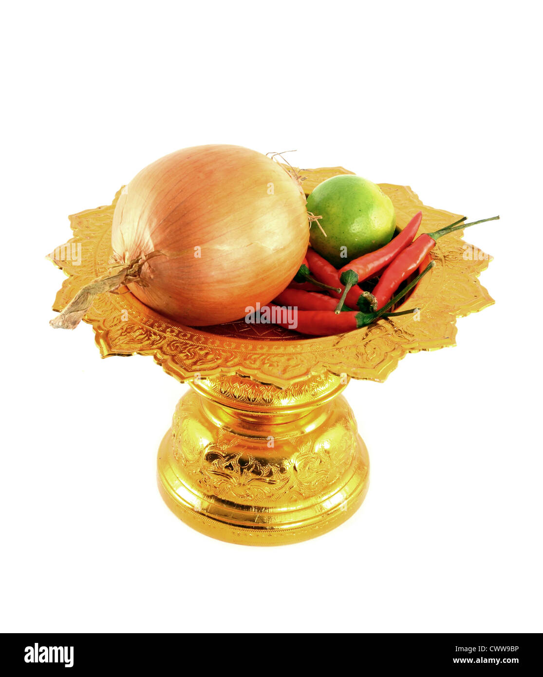 vegetables mix with golden tray on white background Stock Photo - Alamy