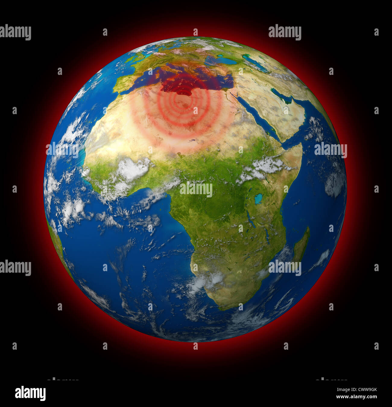 Libya conflict global hot spot represented by the planet earth with ...