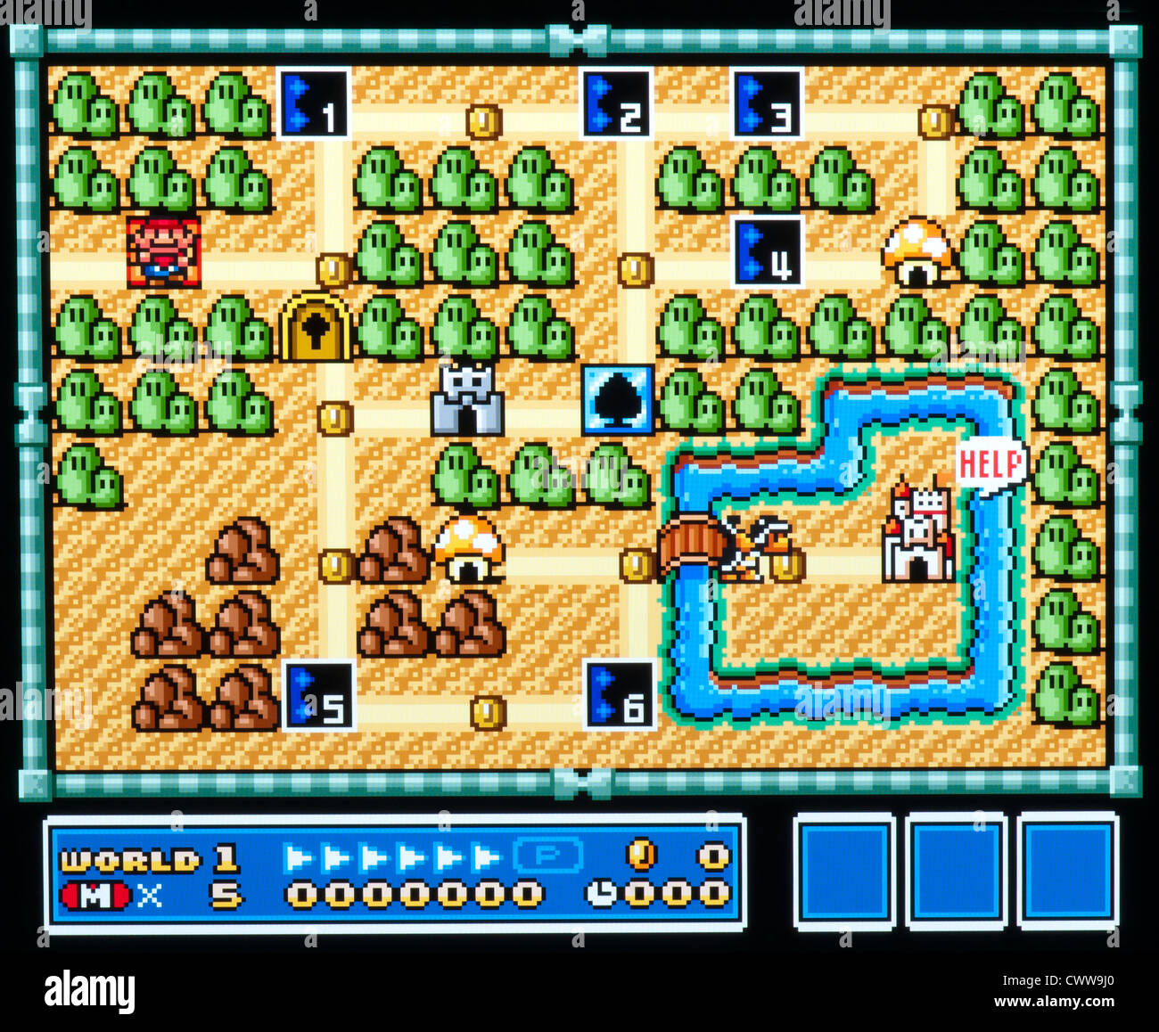 Super Mario Bros Video Game World 1 Level Map Interface Stock Photo