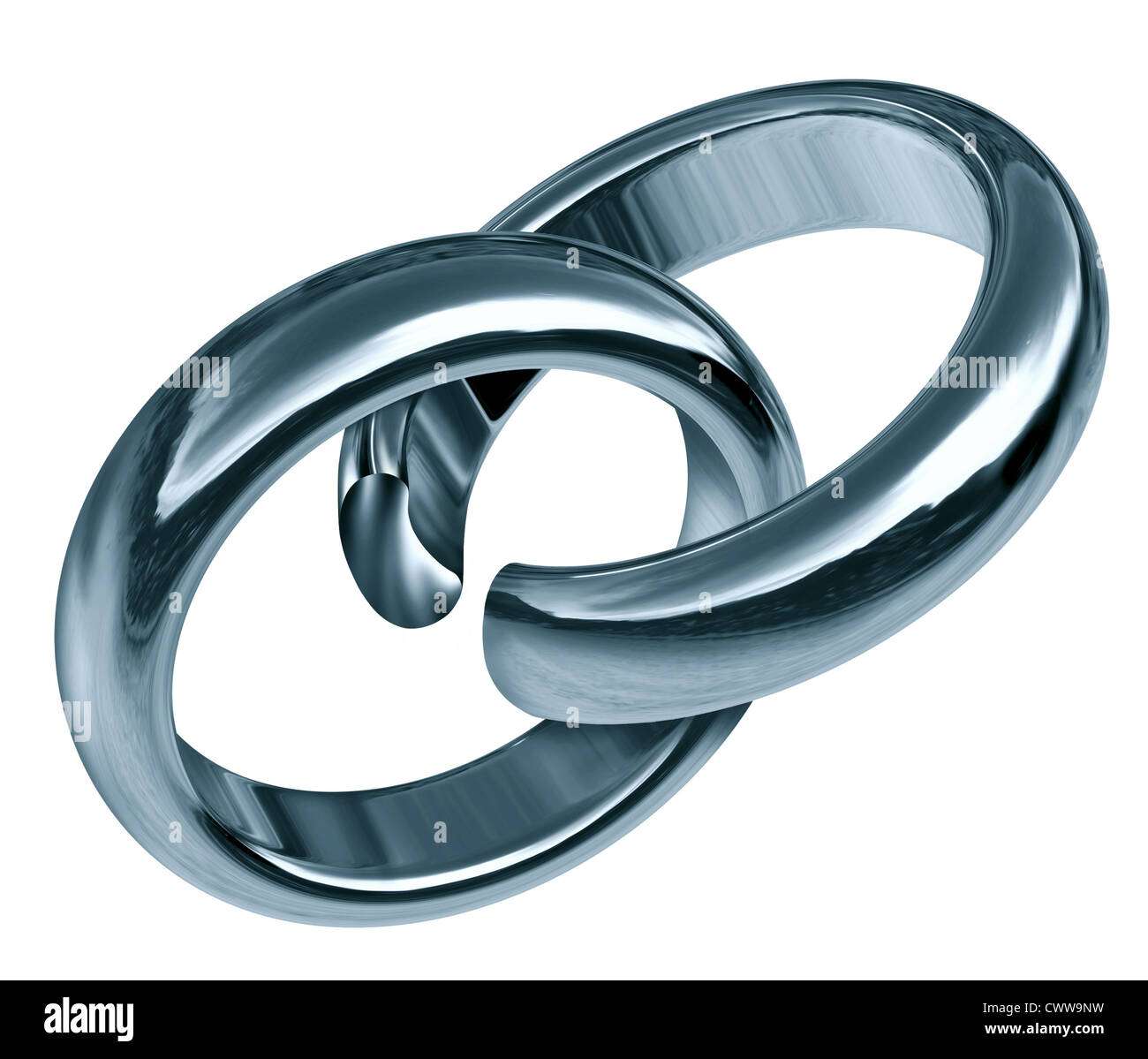 Divorce and separation symbol represented by two linked silver rings ...