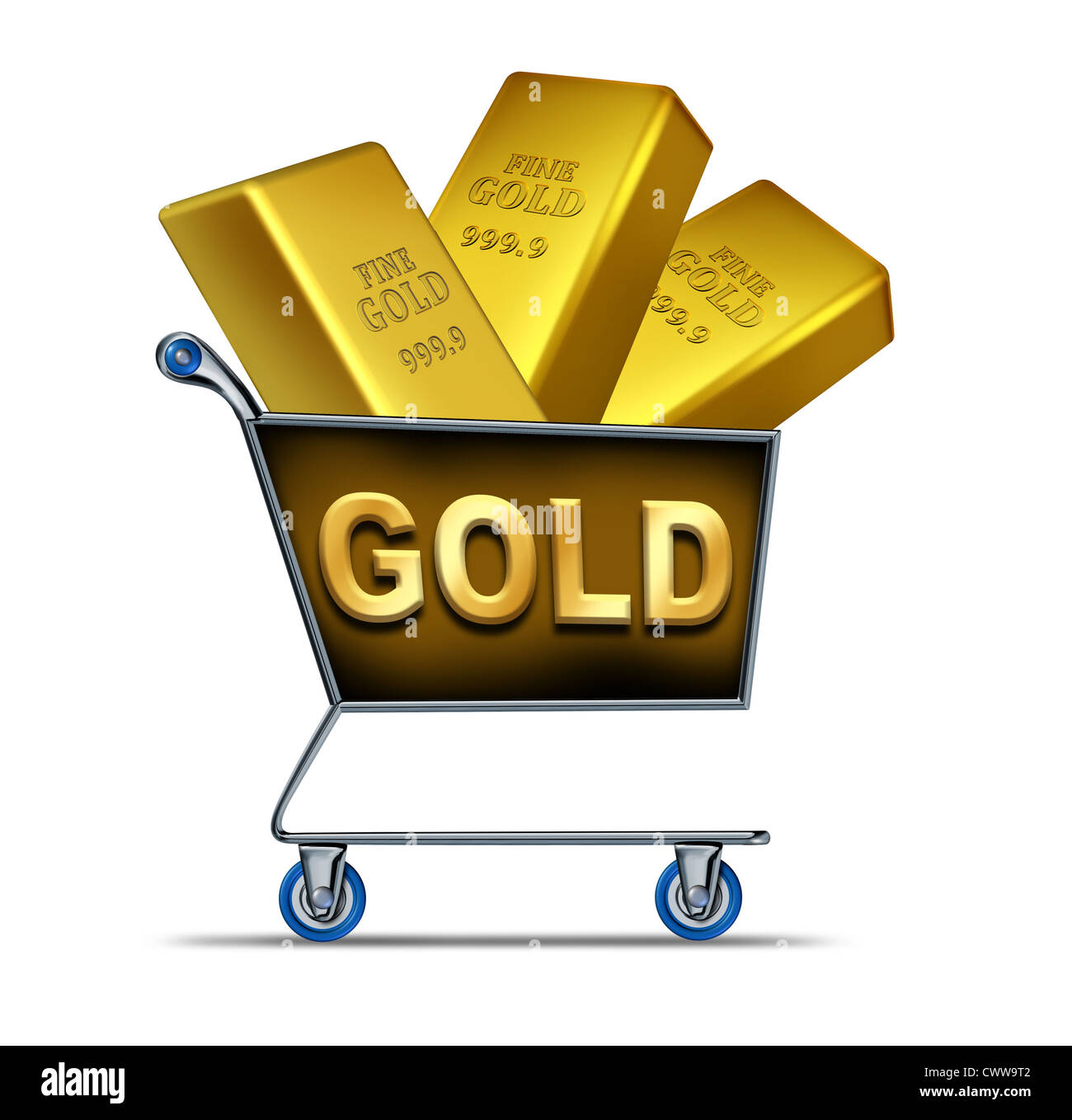 Shopping for gold symbol represented by a shop cart with golden bars ...
