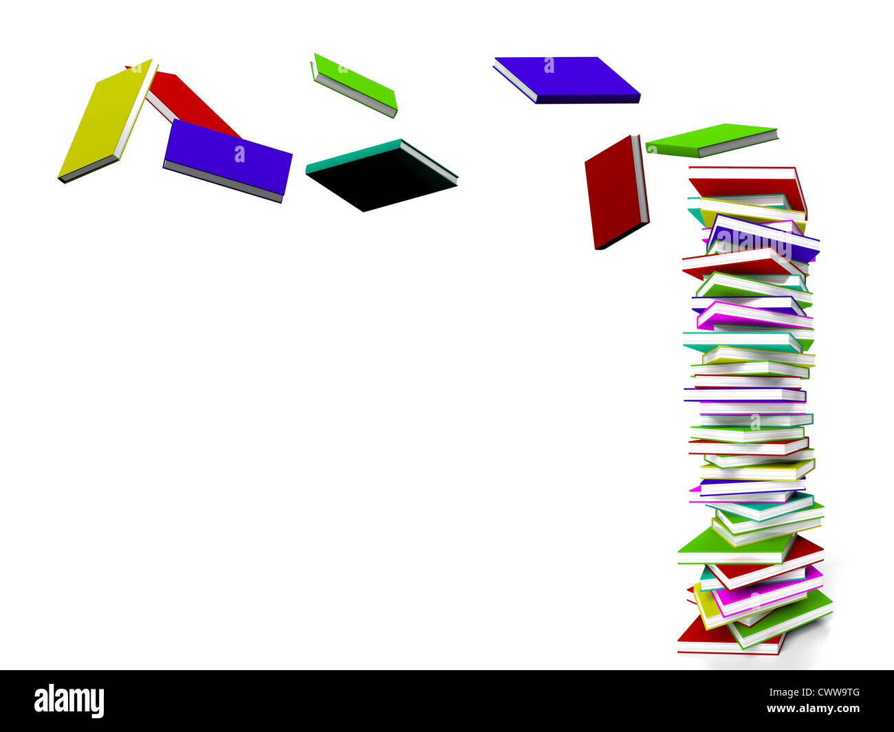 Stack Of Books With Some Flying Represents Learning And Education Stock ...