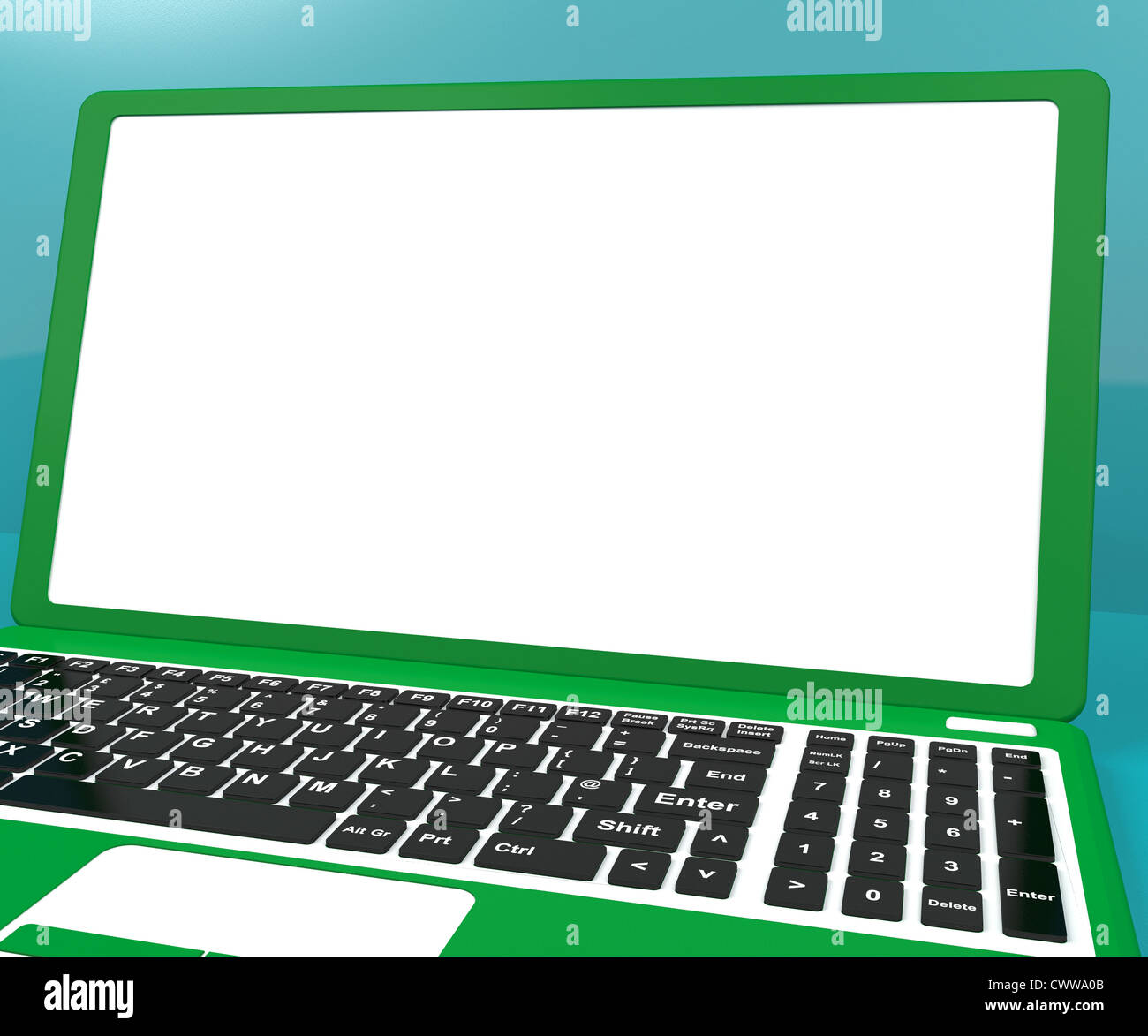 Green Computer On Desk With White Copy Space Stock Photo - Alamy
