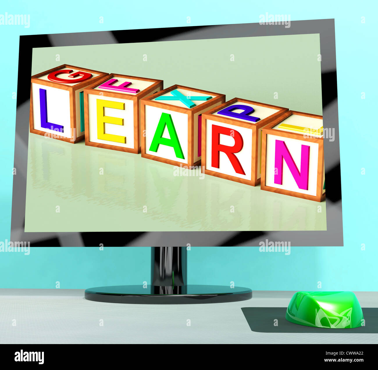Learn Blocks On Computer Screen Shows Online Kids Education Stock Photo ...