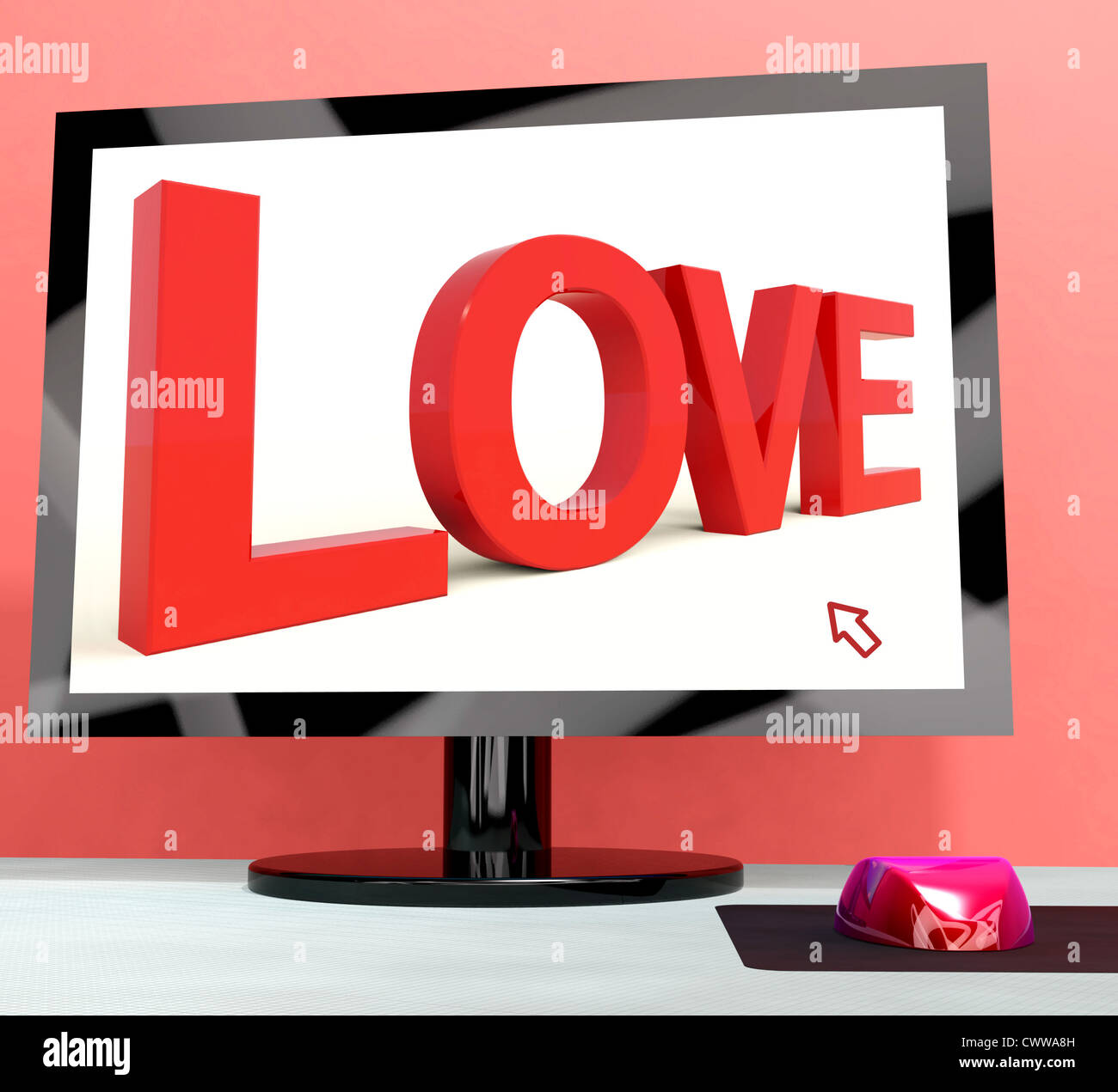 Love Word On Computer Screen Shows Online Dating Stock Photo - Alamy