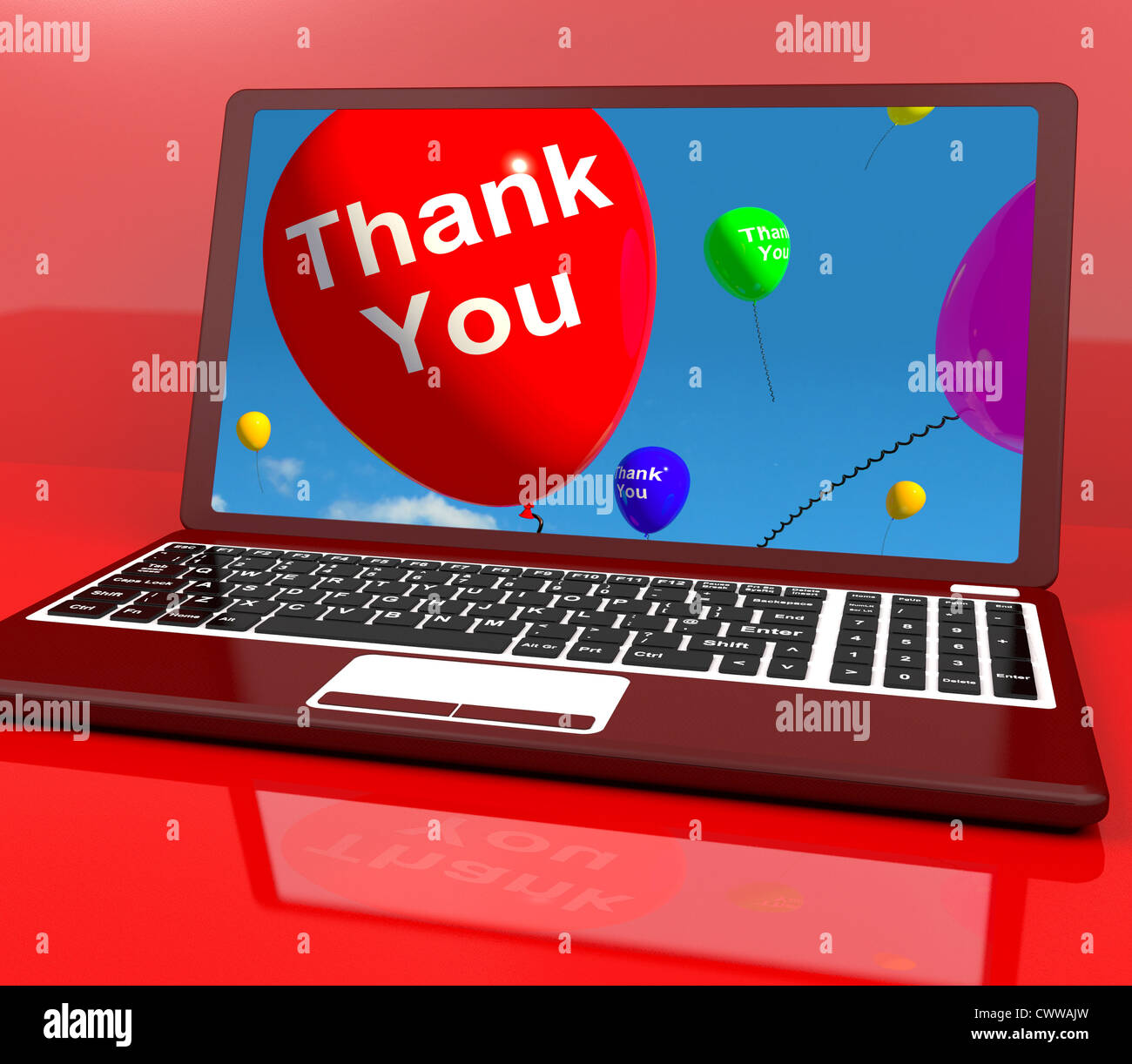 Thank You Balloon On Computer Shows Online Thanks Message Stock Photo ...