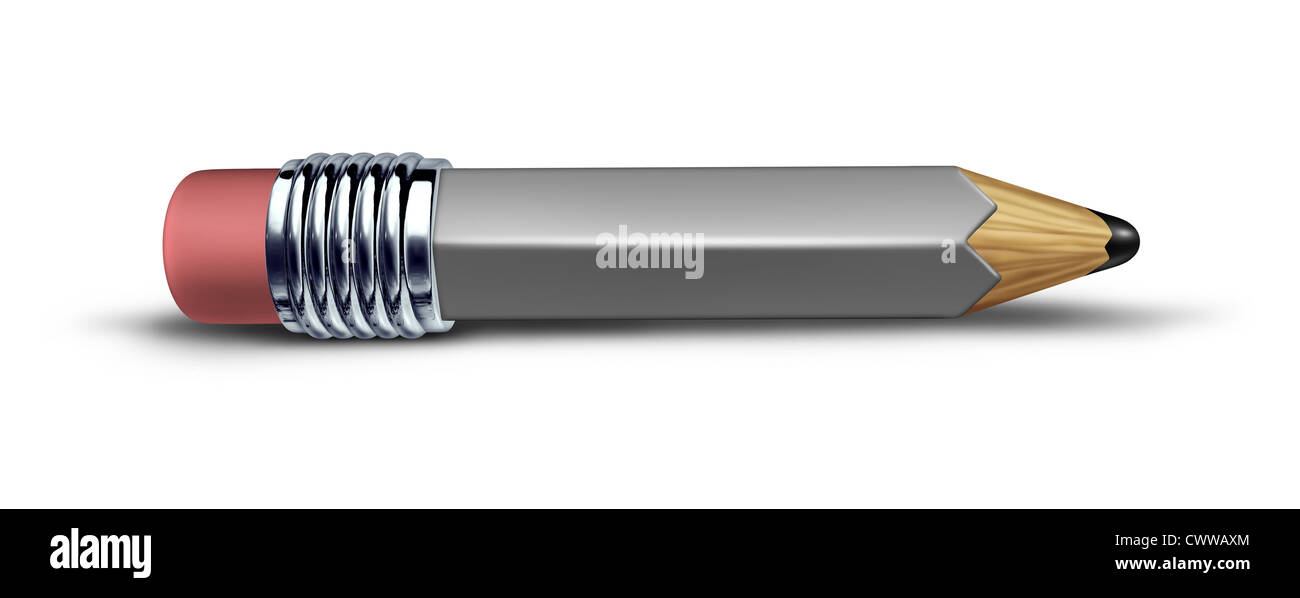 Short grey pencil on a white background lying flat on the floor with a ...