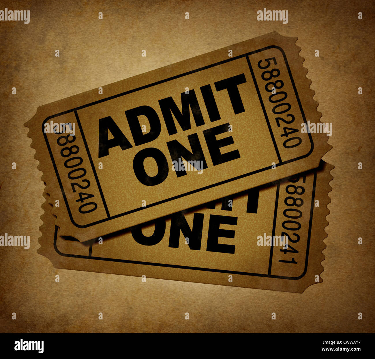 movie tickets with vintage grunge texture representing two stubs that ...