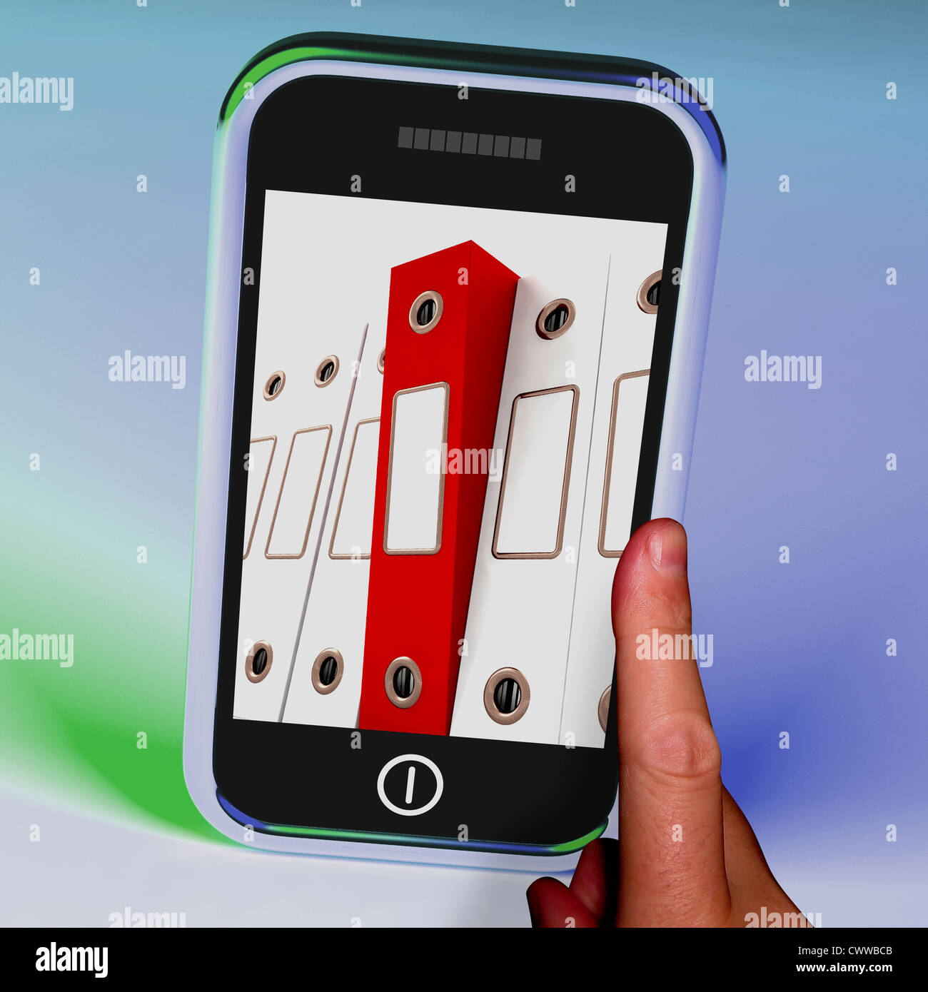 Mobile Phone With Files Showing Organizing Data Stock Photo - Alamy