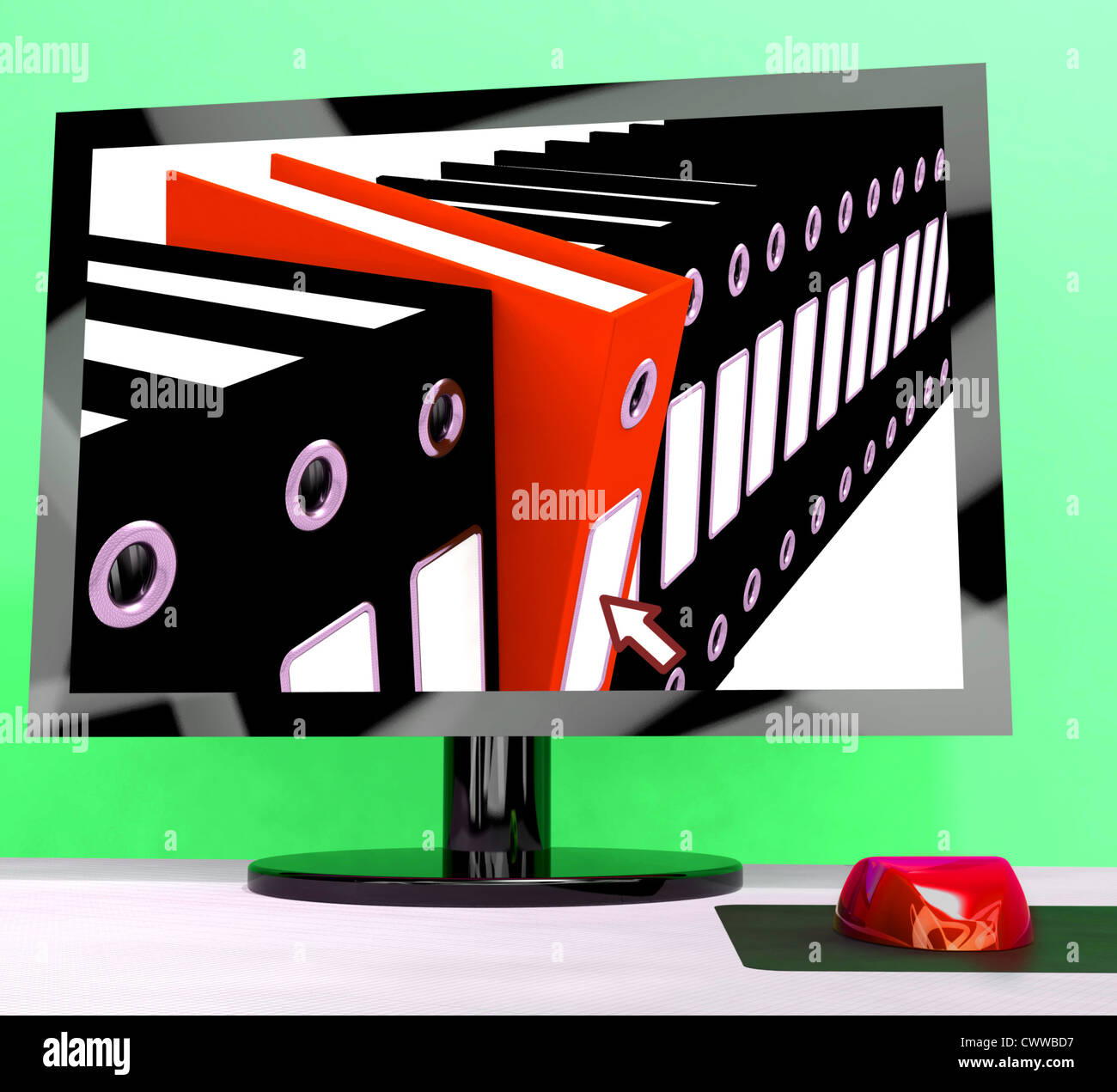 Computer With Files Showing Organizing Data Stock Photo - Alamy