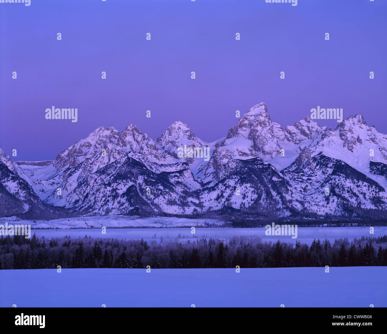 The Teton Range in pre-sunrise Alpenglow is a mountain range of the ...