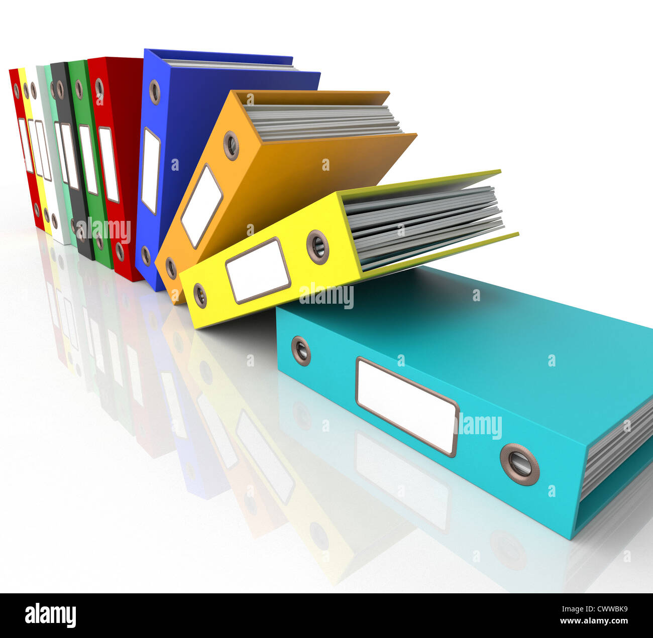 Row Of Falling Files For Getting Office Organized Stock Photo - Alamy