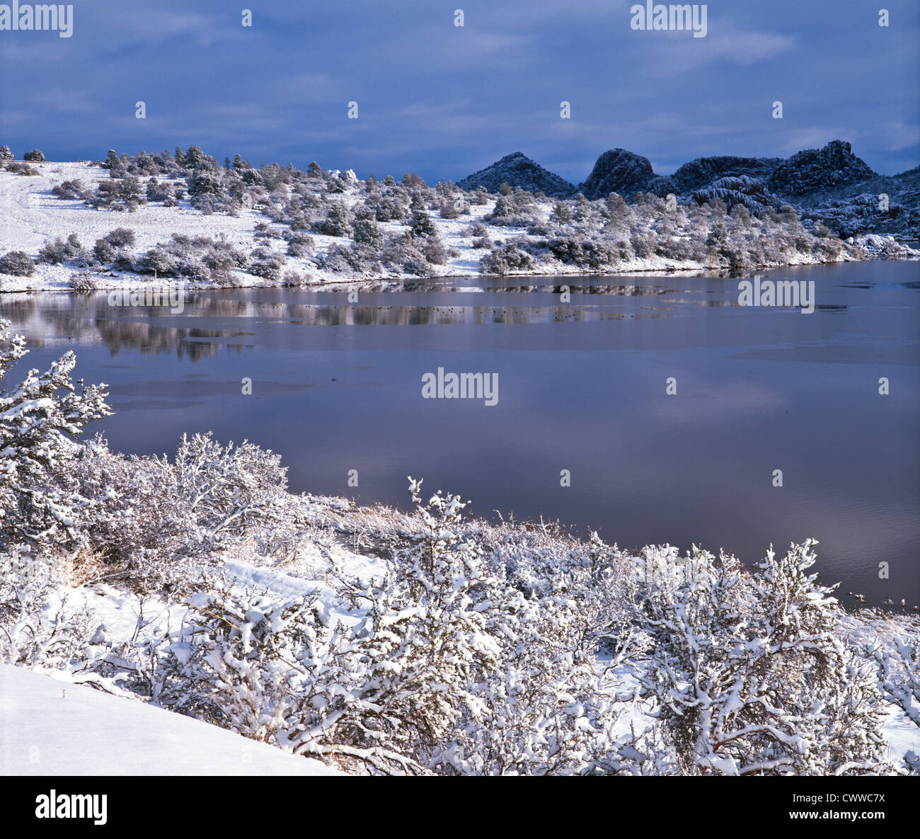 Heavy snow on Watson Lake north of Prescott, Arizona Stock Photo - Alamy