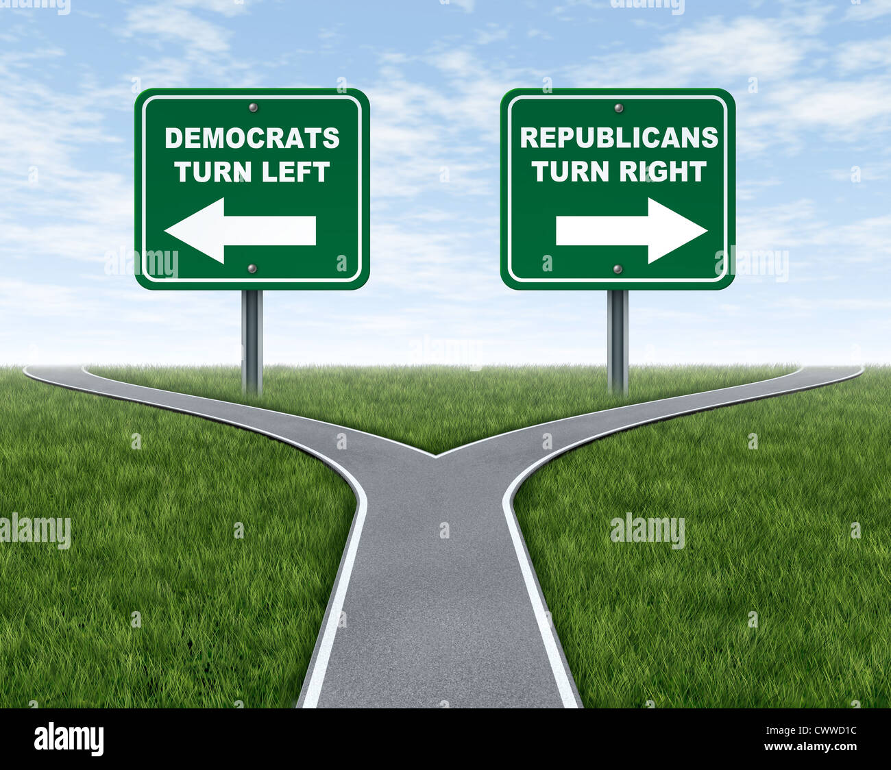 Democrats and Republicans election choices represented by a road that ...