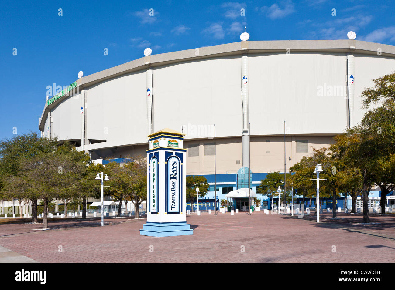 Tampa Bay Rays signs outside Tropicana Field Stadium in St. Petersburg ...