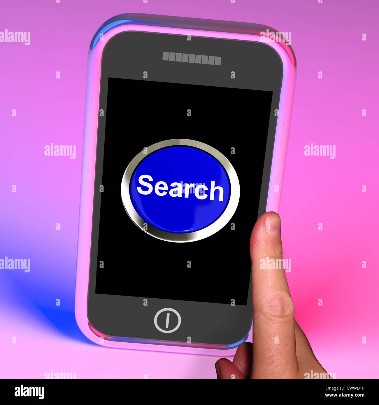 Search Button On Mobile Showing Internet Access Stock Photo - Alamy