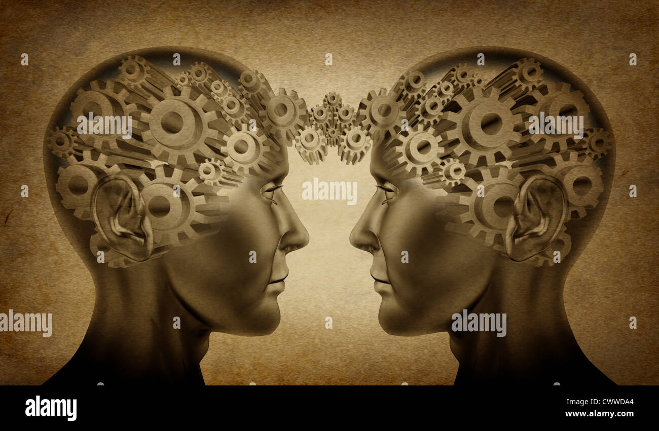 Business partnership and teamwork symbol represented by two human heads ...