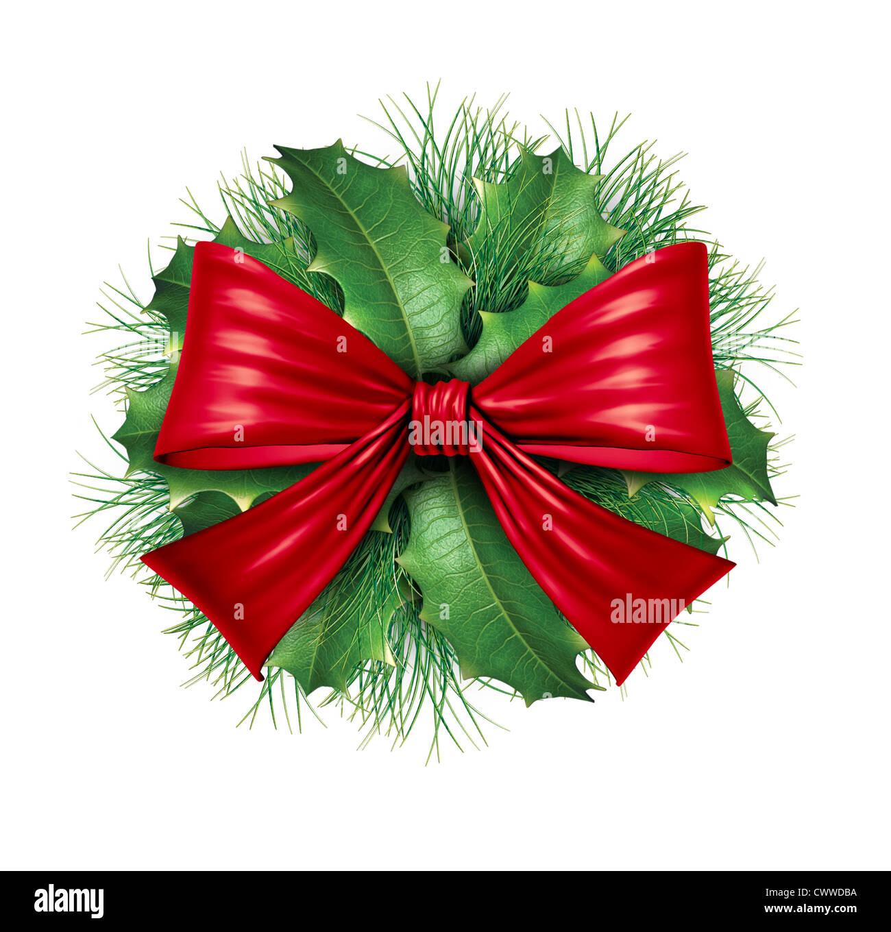 Red bow with pine border and circular decoration hi-res stock ...