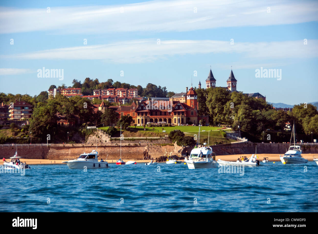 Beautiful view of the Palace Miramar in San Sebastian with the bay ...