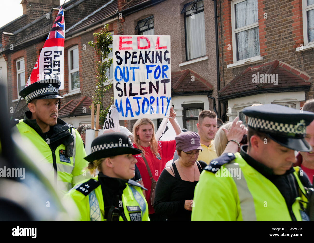 English Defence League march through Walthamstow East London Stock ...