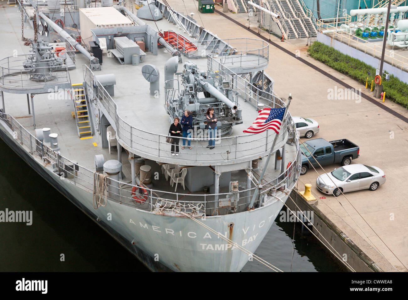 Tourists on deck of Renovated SS American Victory military cargo ship ...