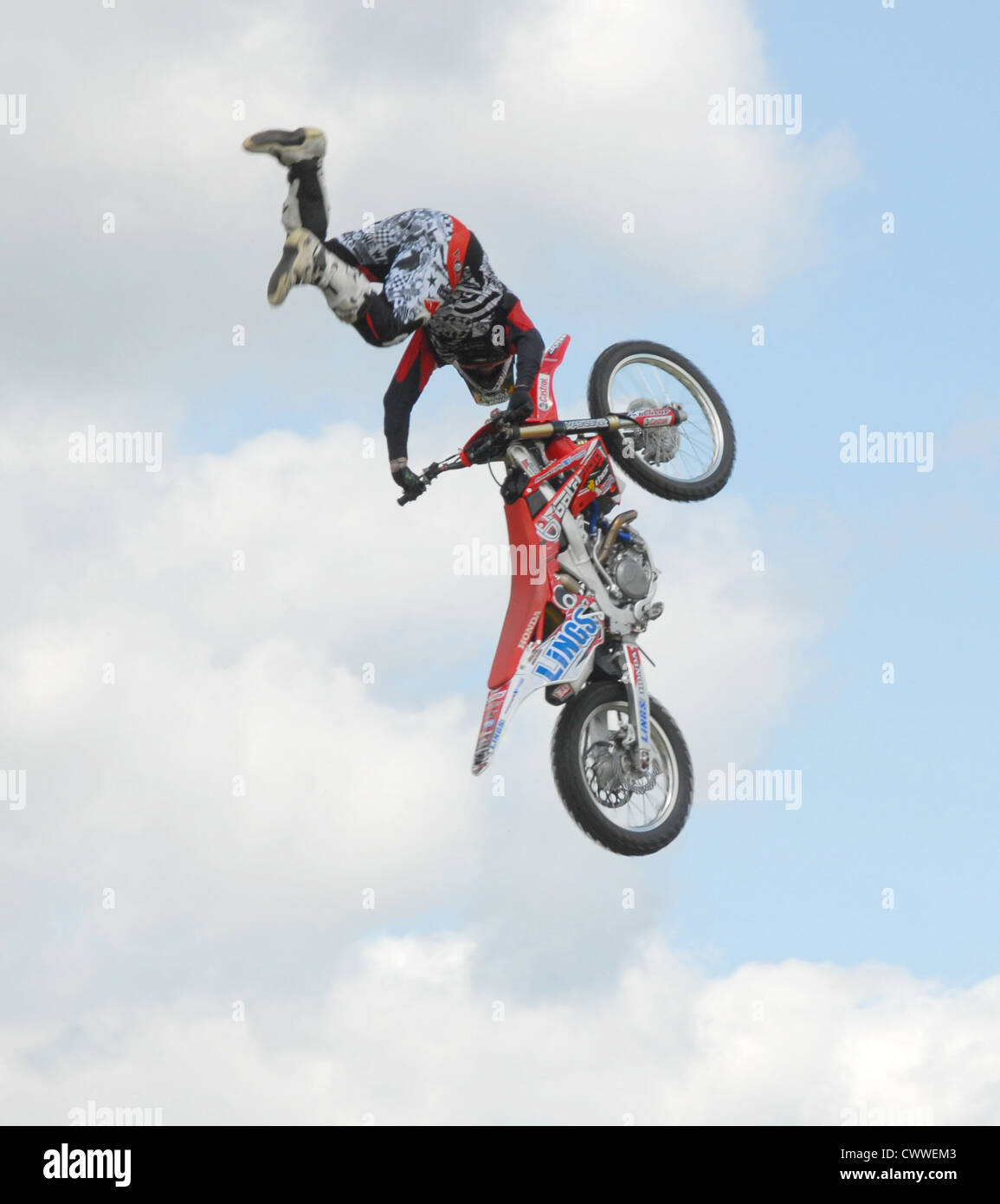 Motor cycles jumping ramps to heights of 35 feet Stock Photo - Alamy