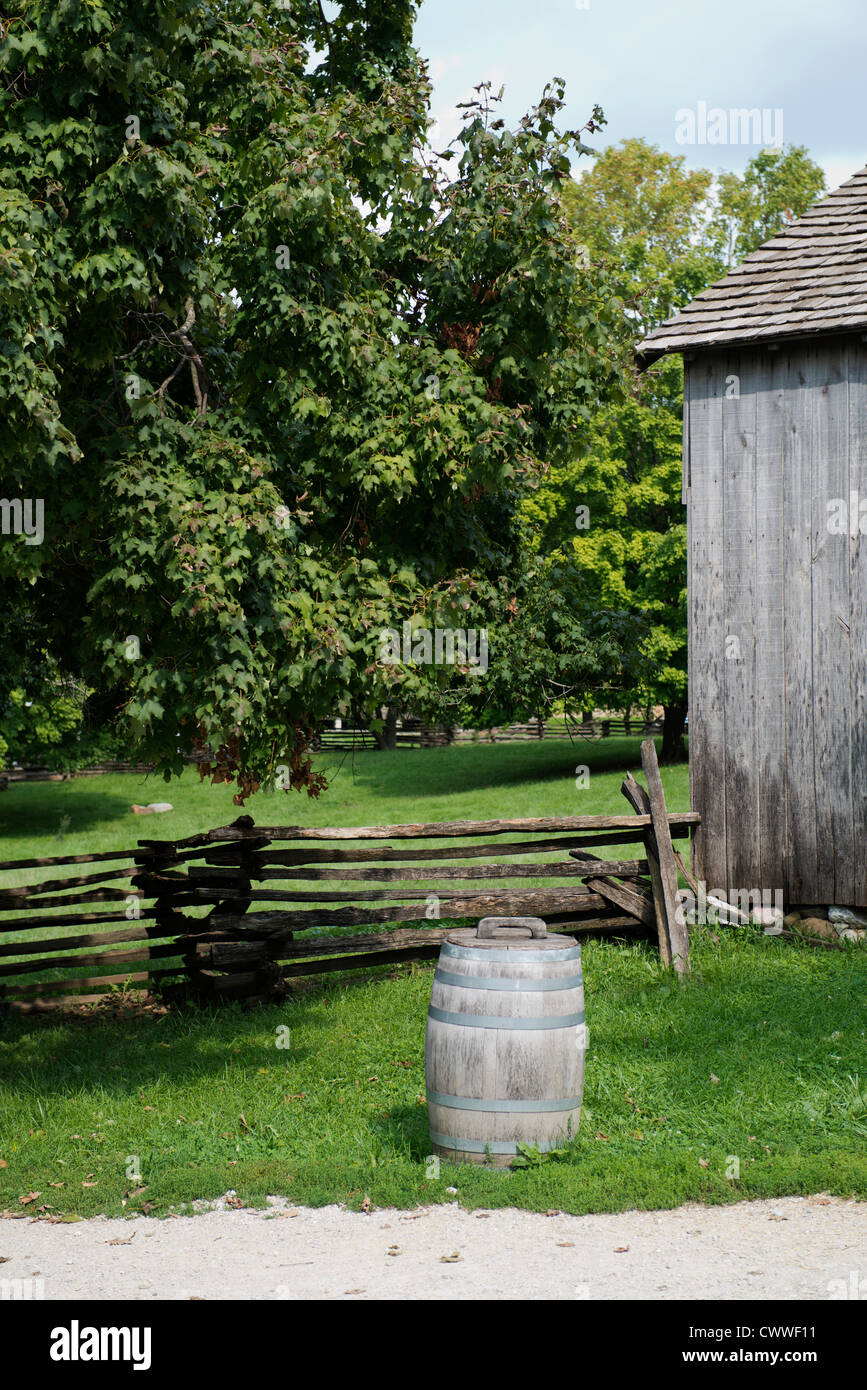 Building, barrel, fence and field making up part of the 1836 ...