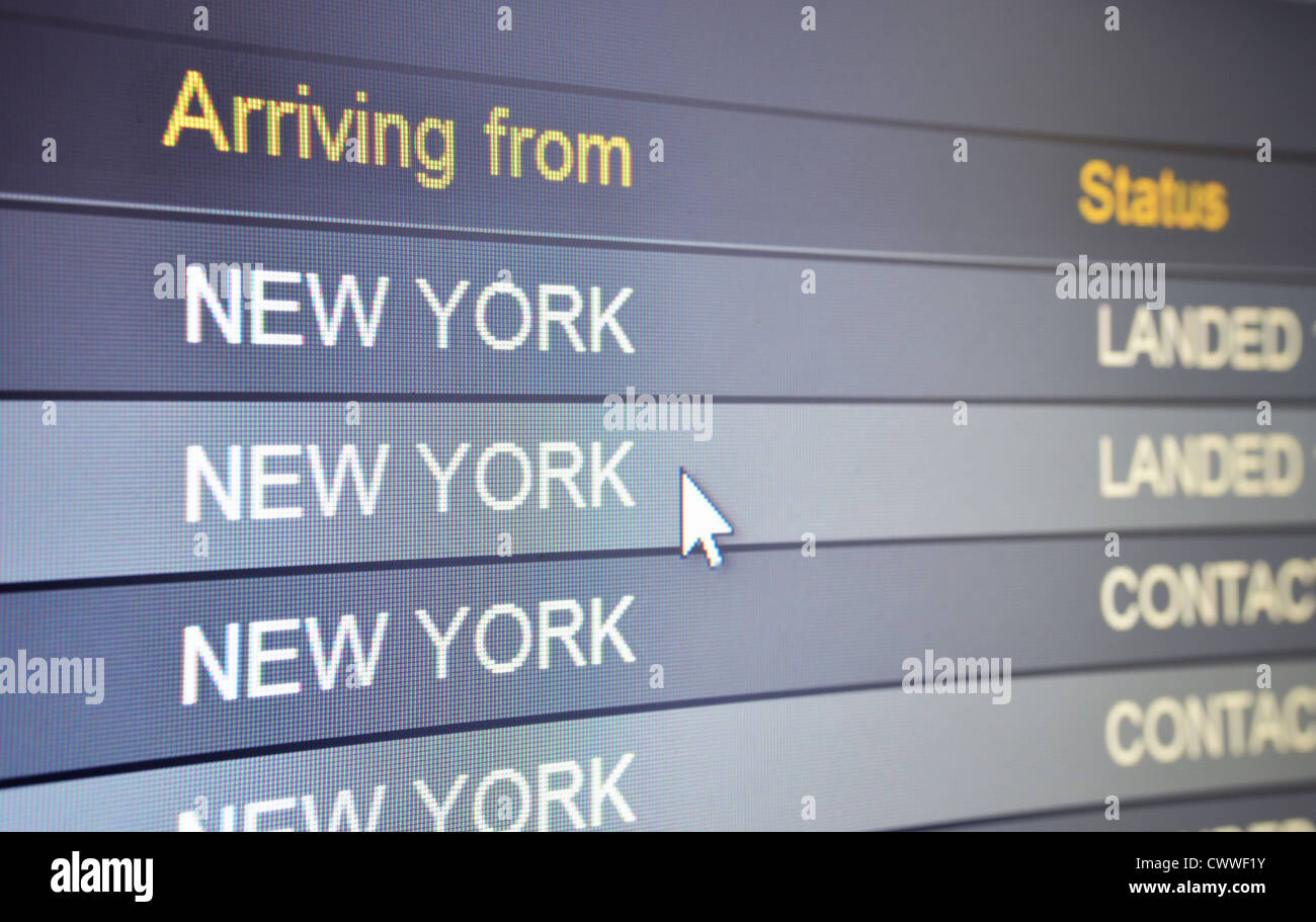 Computer screen showing flight from New York Stock Photo - Alamy