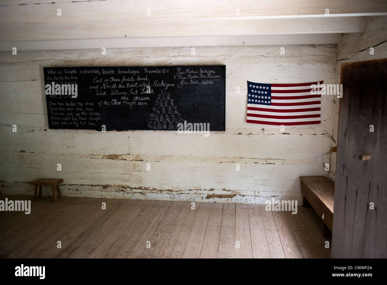 Blackboard in schoolroom depicted as it would have been in the 19th ...