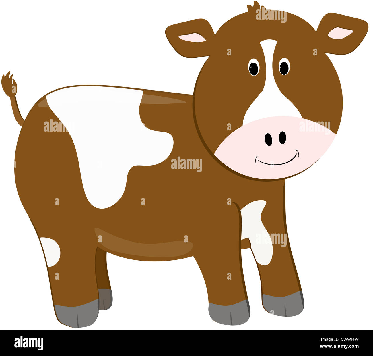 illustration of a patchy brown and cream cow smiling Stock Photo - Alamy