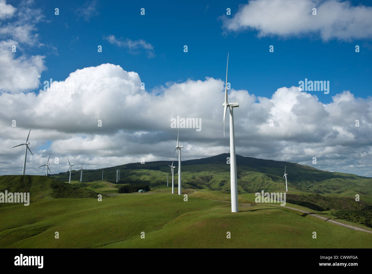 Environmentally sustainable wind turbines in rural New Zealand Stock ...