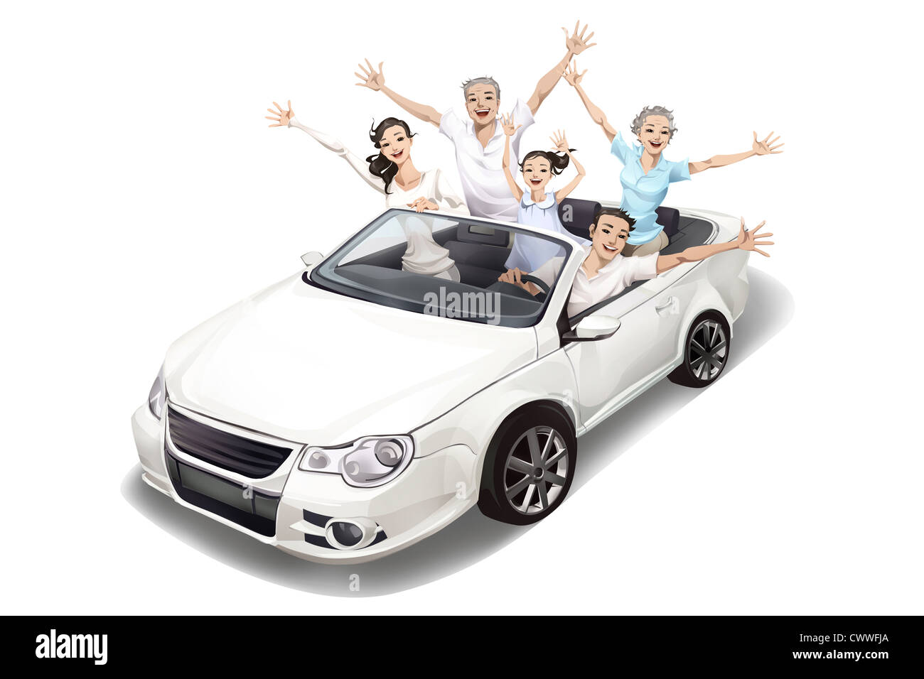 Family driving a convertible Stock Photo - Alamy