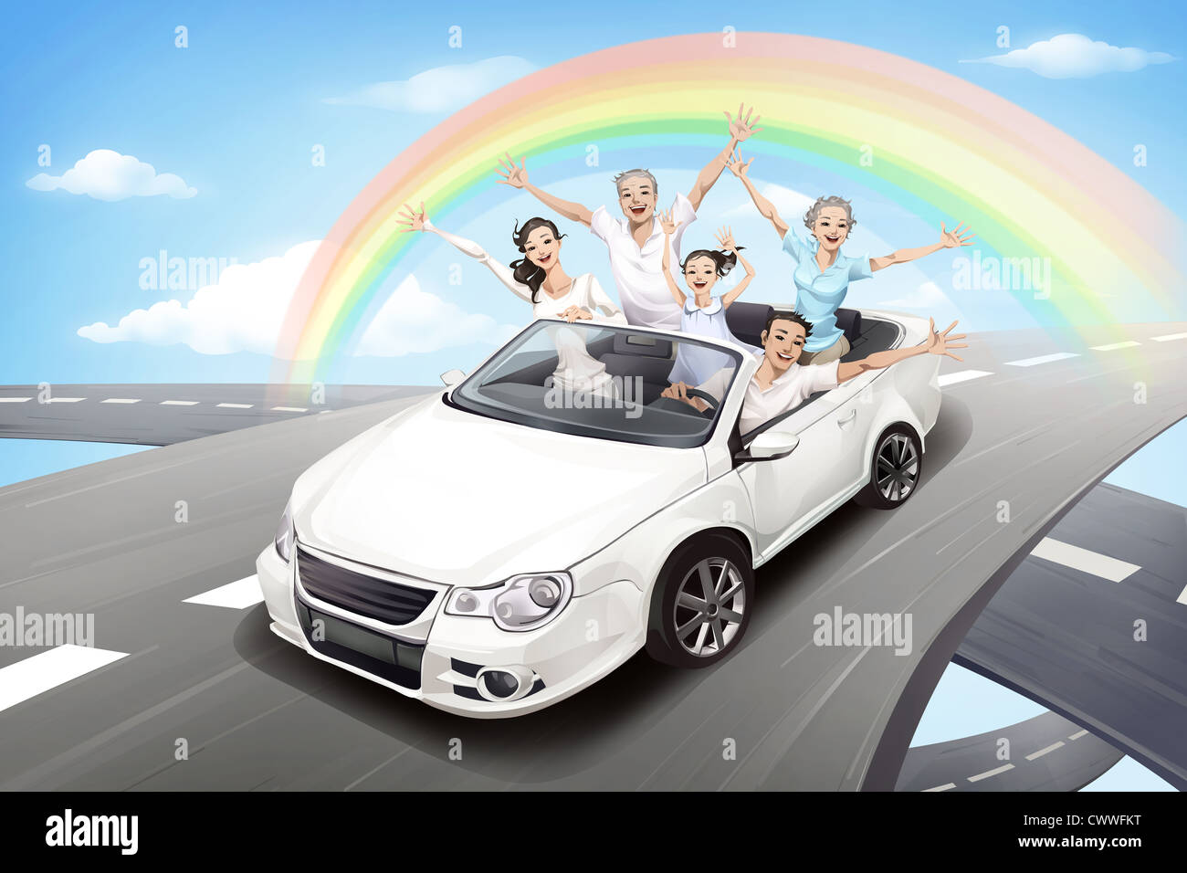 Family driving a convertible Stock Photo - Alamy