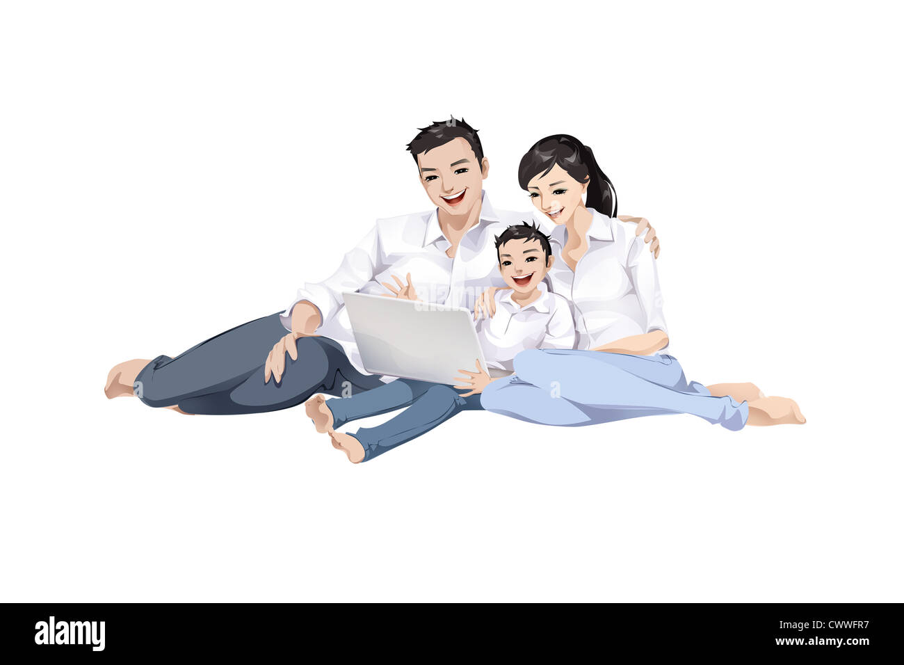 Family using computer Stock Photo - Alamy