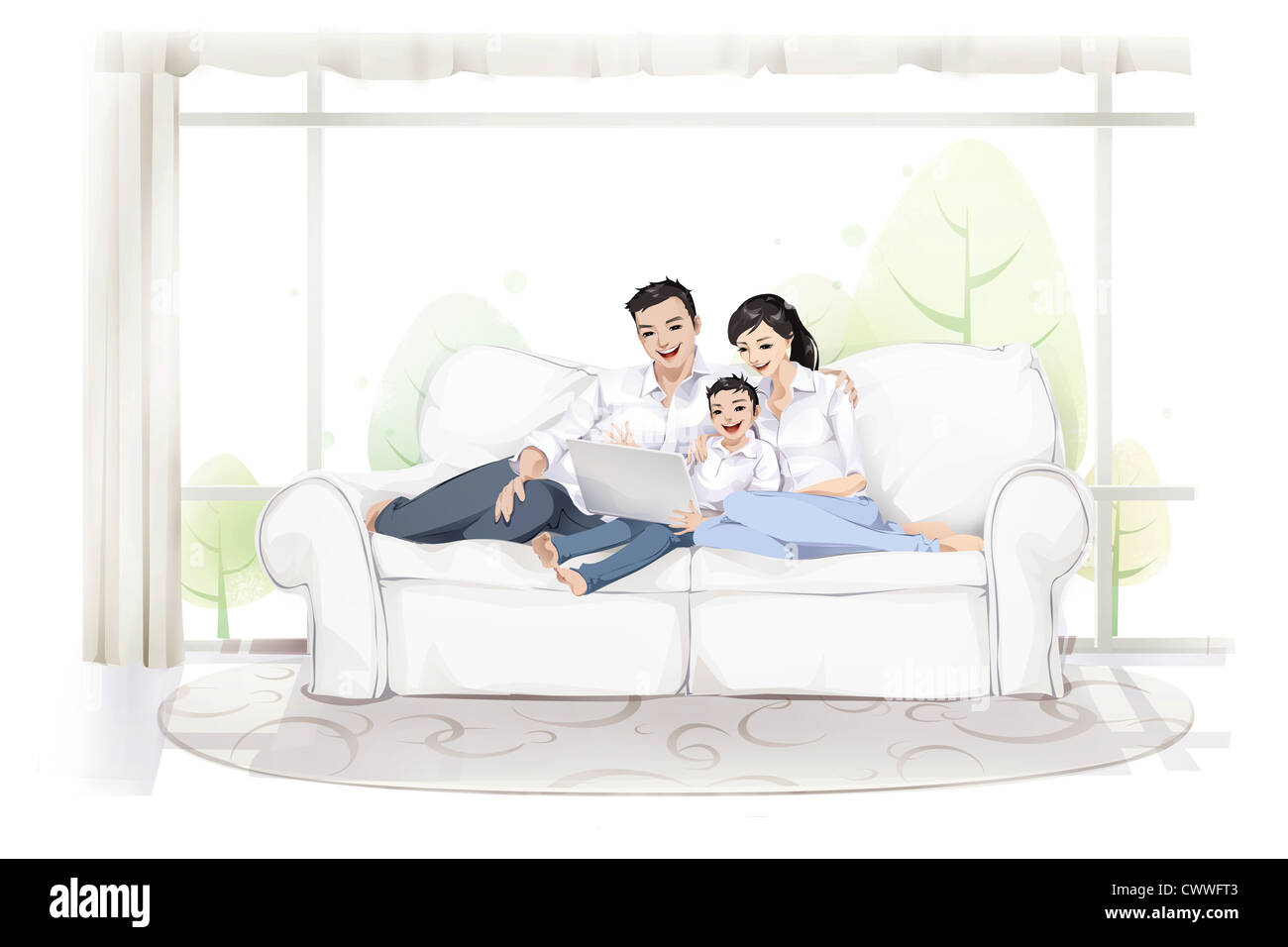 Family using computer Stock Photo - Alamy