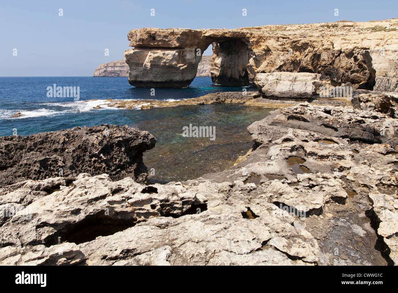 Rock pools on the shoreline close to The Azure Window, Il-Qawra Island ...