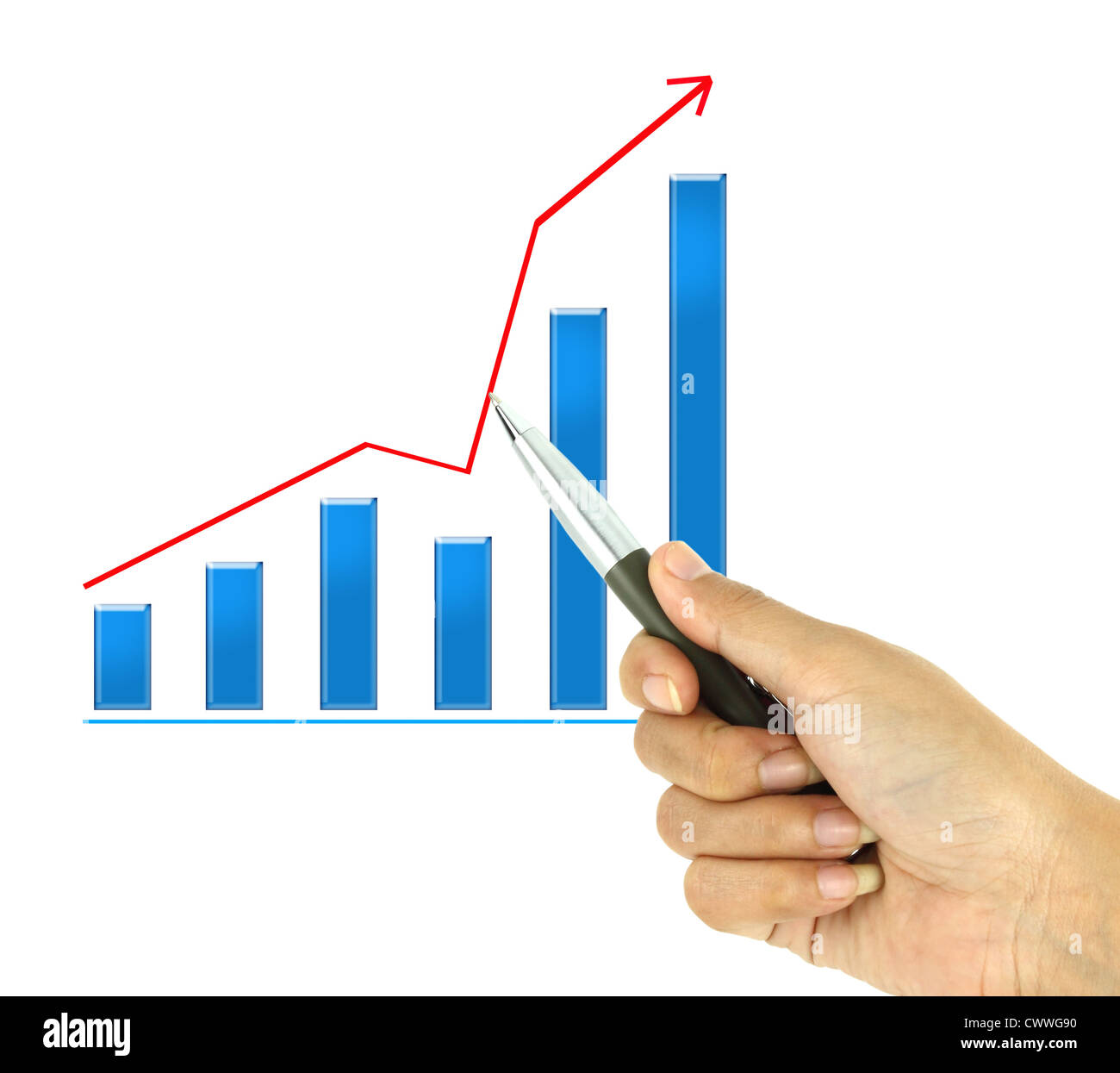 hand pointer a graph on white background Stock Photo - Alamy